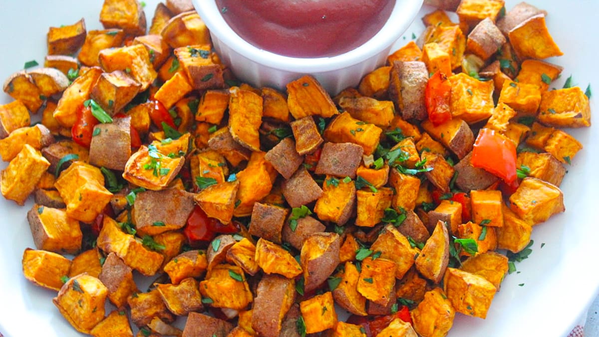 Air Fryer Sweet Potato Home Fries - The Peachee Pear